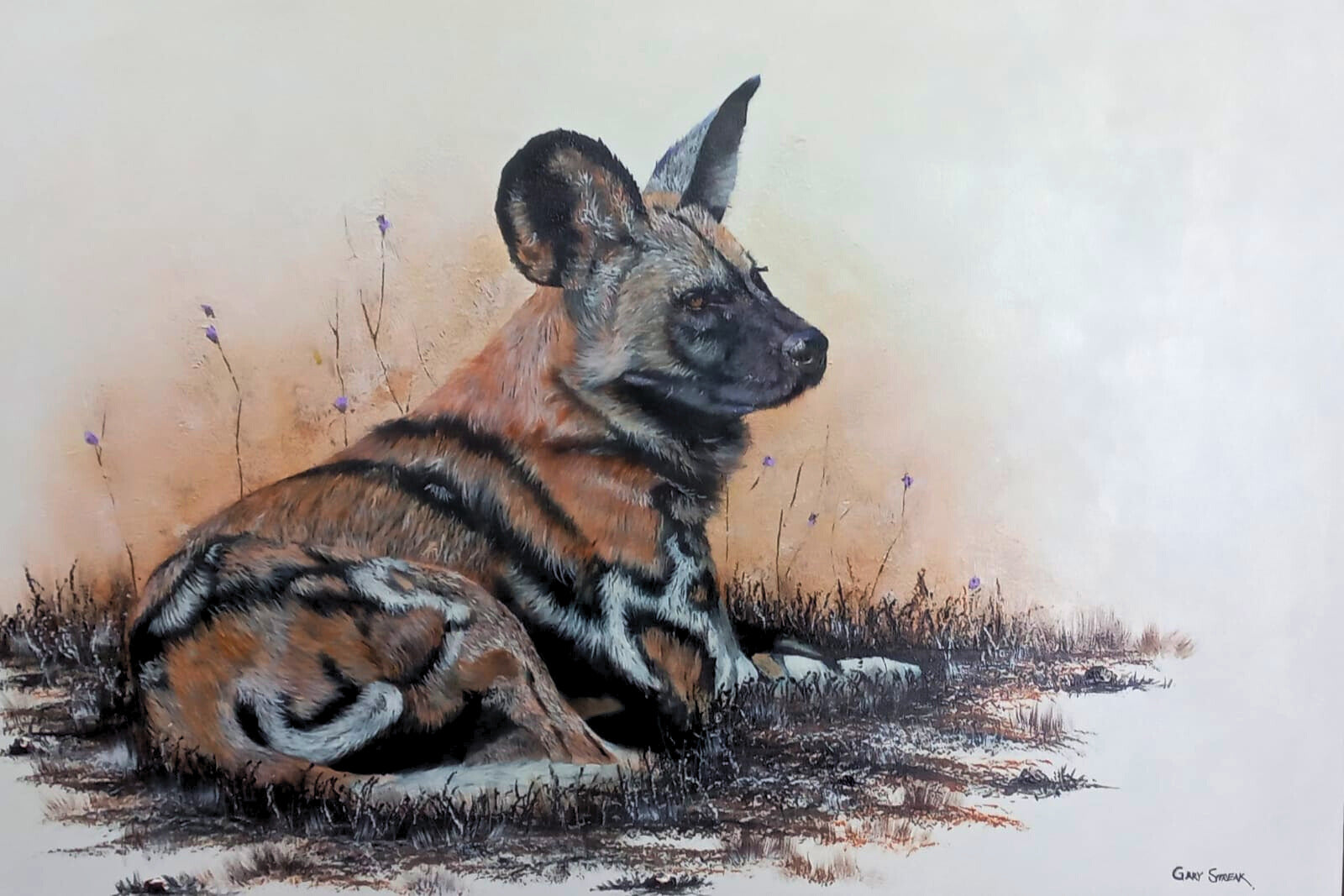 “Midwinter” – African Wild Dog – Purple Heart Gallery and Framing